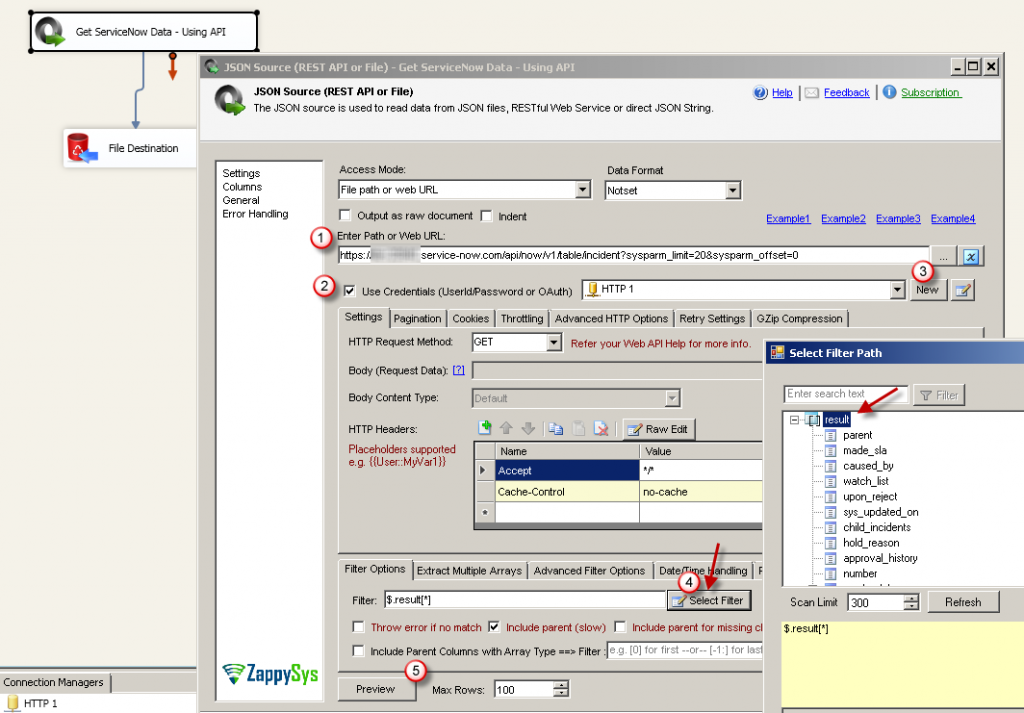How to read data from ServiceNow REST API using SSIS | ZappySys Blog