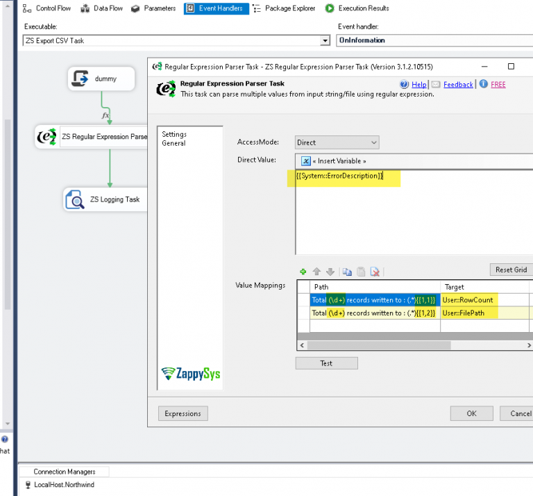 Extract audit data from SSIS Execution Log (EventHandler and Regular Expression) | ZappySys Blog