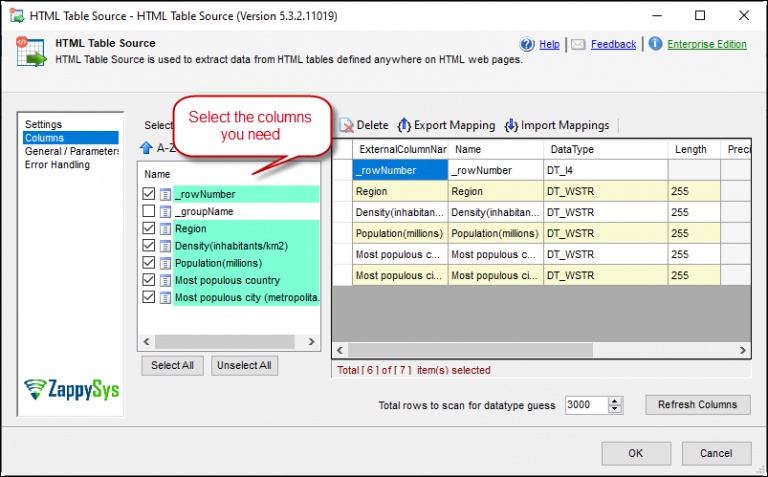 SSIS HTML Table Source (Web scraping) | ZappySys