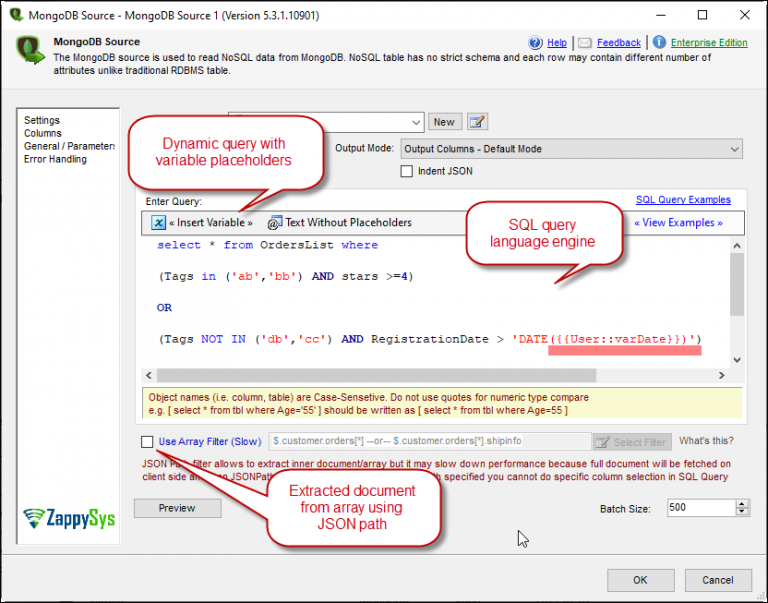 SSIS MongoDB Source | ZappySys