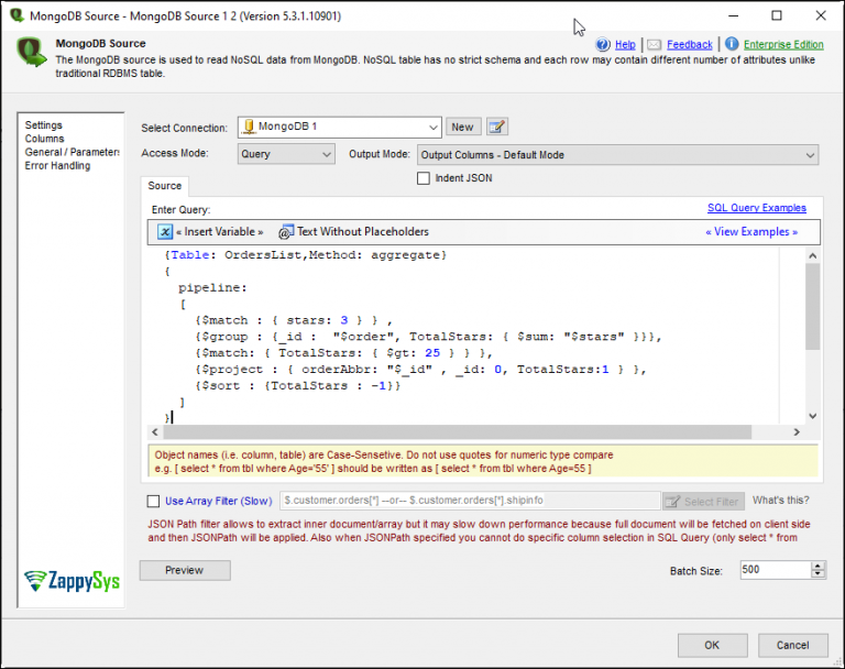 SSIS MongoDB Source | ZappySys
