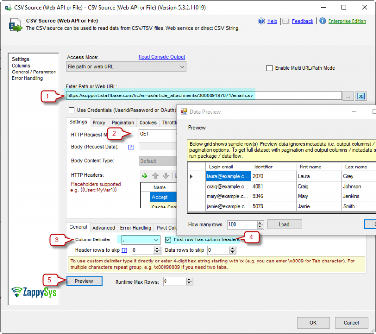 SSIS CSV File Source - Read / Import from Flat File or Web API | ZappySys